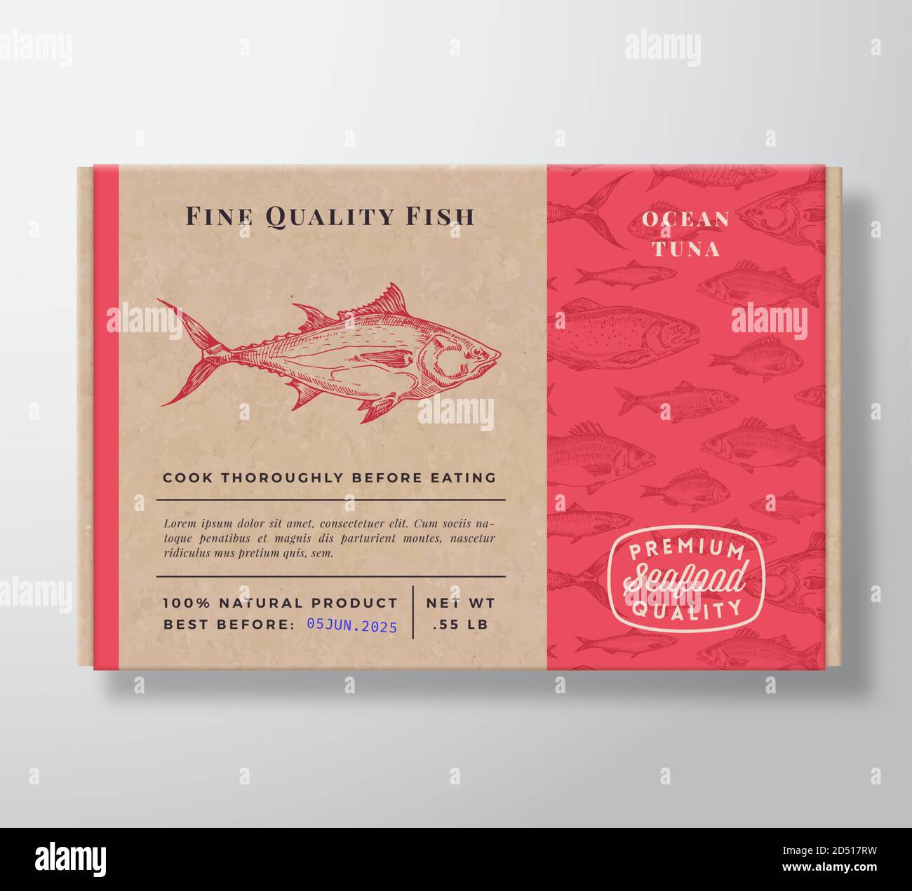 Fish Pattern Realistic Cardboard Container. Abstract Vector Seafood ...