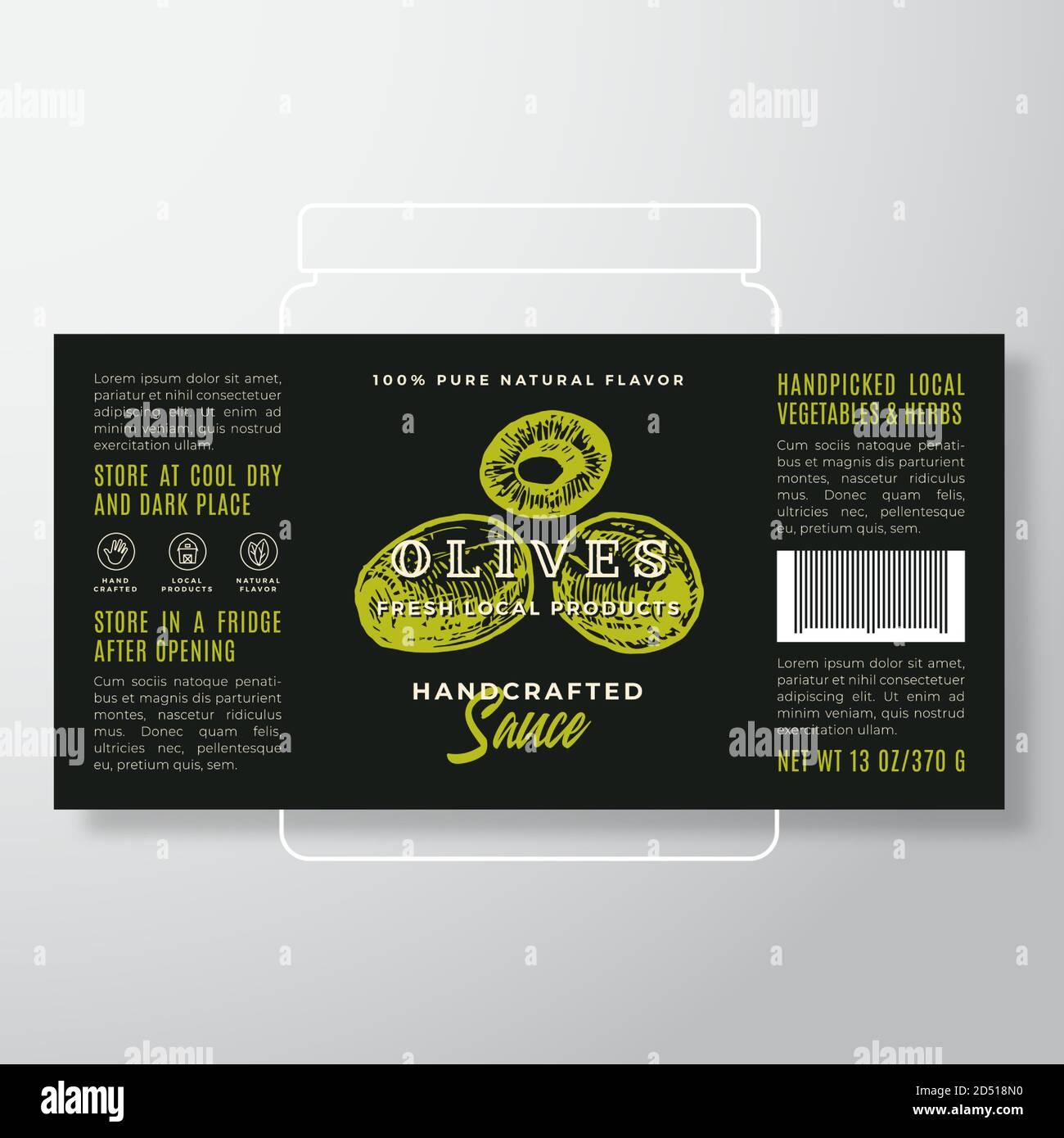 Handcrafted Vegetables and Herbs Sauce Label Template. Abstract Vector ...