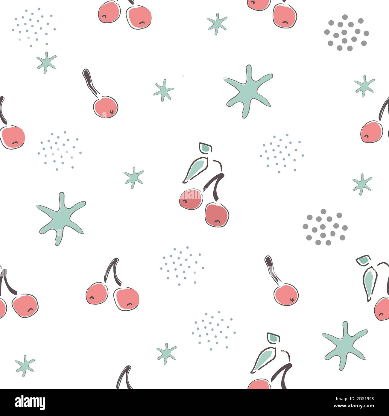 Seamless Pattern with Cute Cherries on cute background. Scandinavian ...