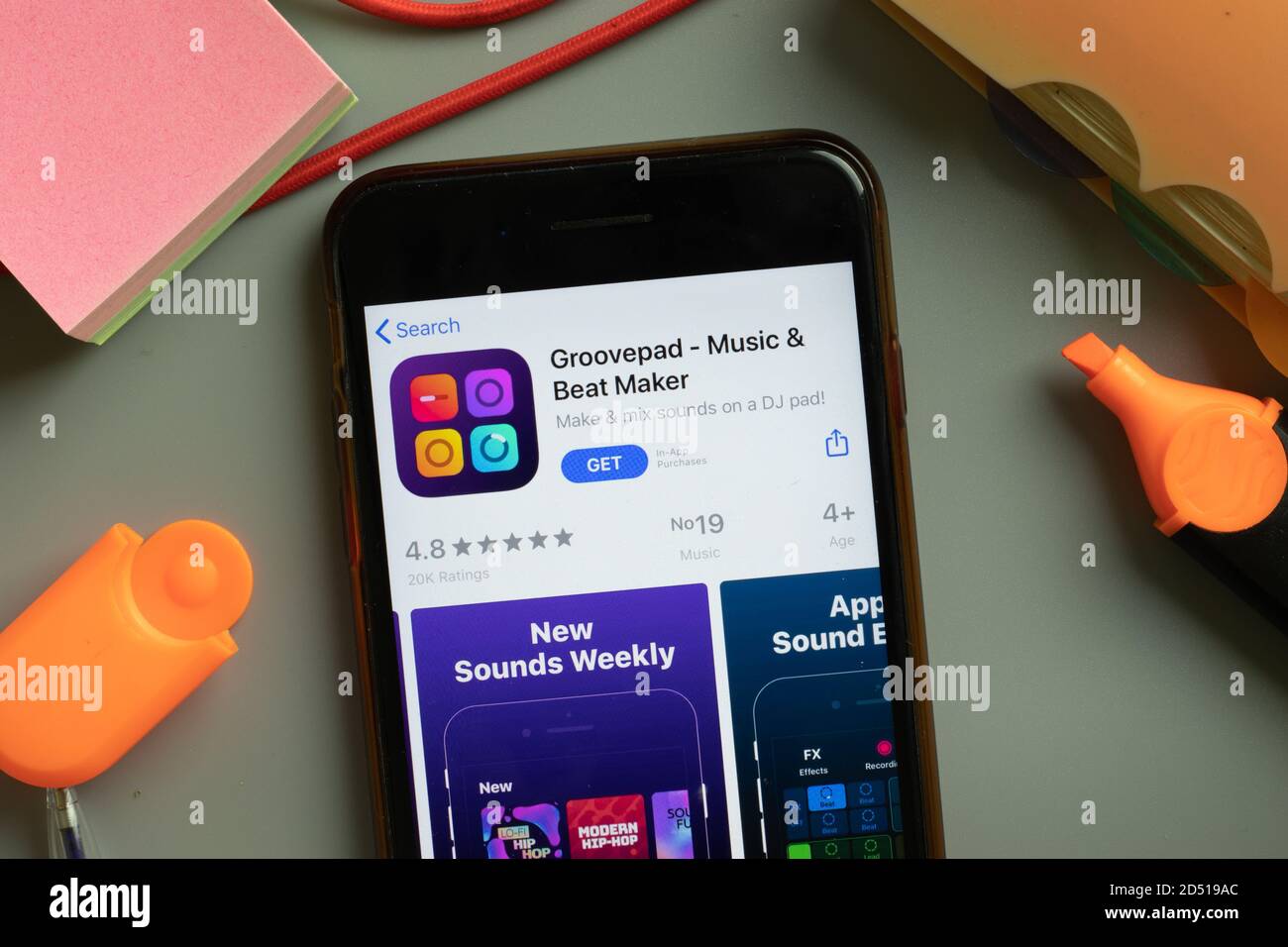 New York, USA - 29 September 2020: Groovepad mobile app logo on phone ...