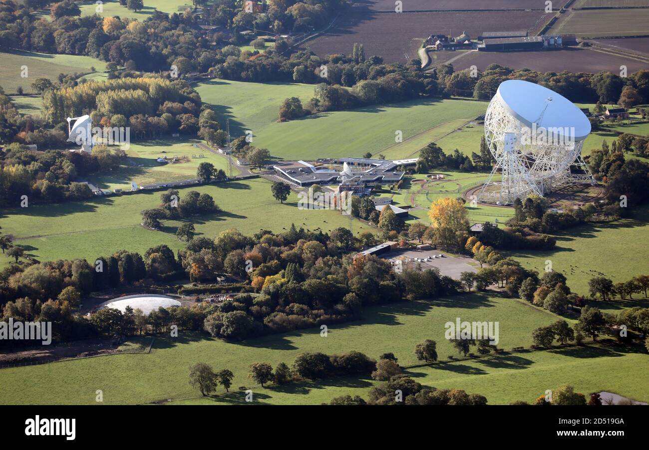 aerial view of Jodrell Bank, Cheshire Stock Photo - Alamy