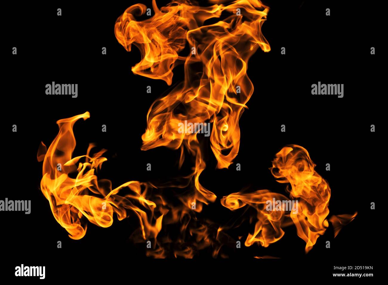 Fire flames on black background isolated. Burning gas or gasoline burns ...