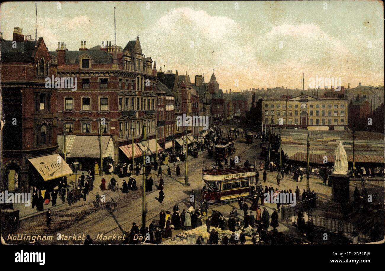 London England, Nottingham Market on Market Day, Tram | usage worldwide ...