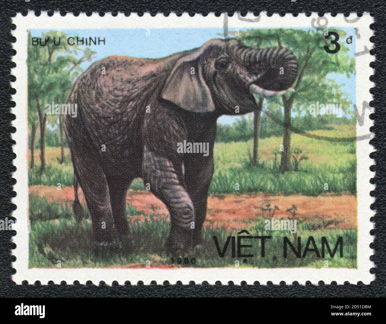 Postage stamp. Asian elephant, series, Vietnam, 1986 Stock Photo - Alamy