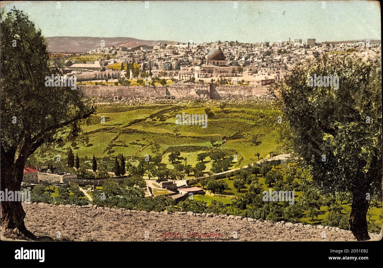 Jerusalem Israel, Blick über Wiesen zur Stadt, Bäume | usage worldwide ...