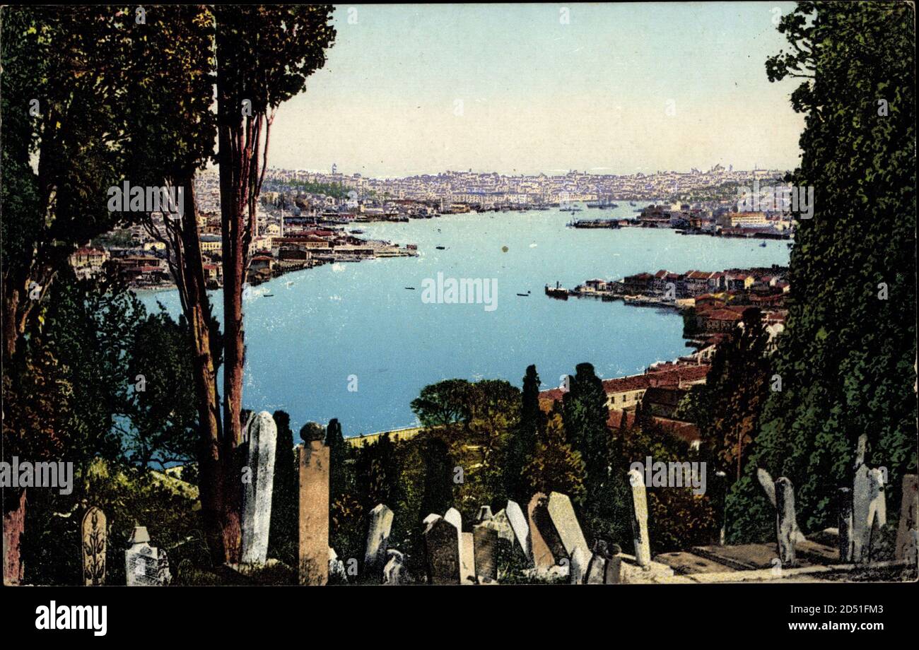 Constantinople Istanbul Türkei, Le Cimitière d'Eyoub et la Corne d'Or ...
