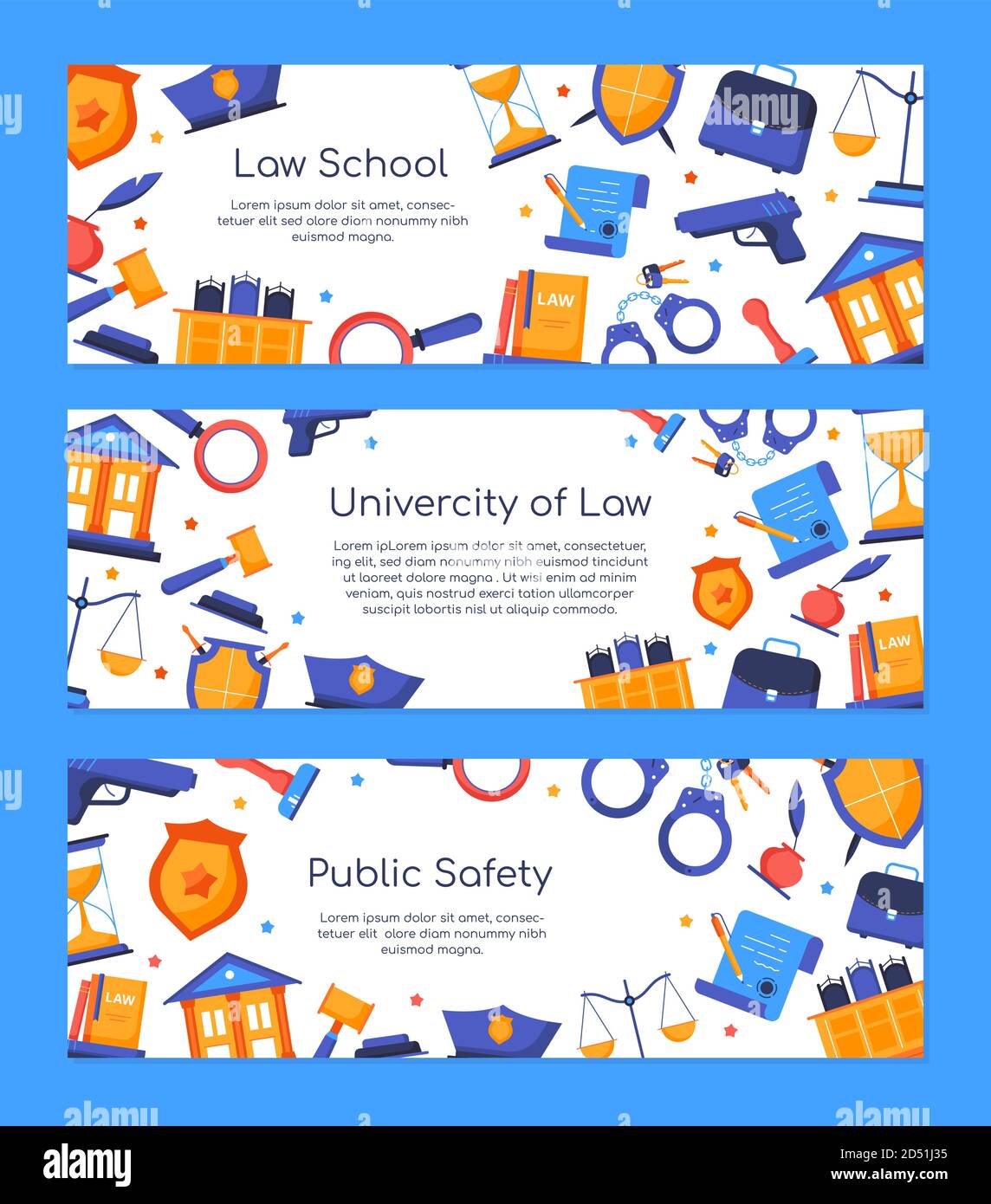Law school and public safety - vector flat design style banners Stock ...