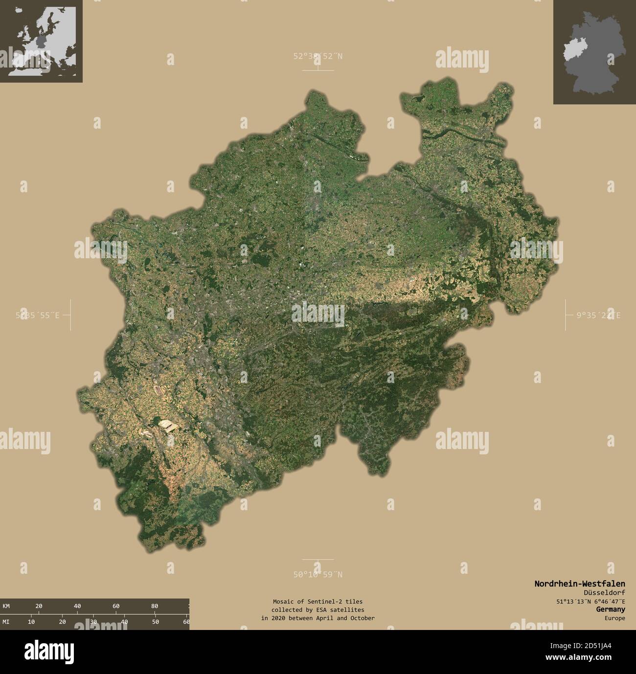Nordrhein-Westfalen, state of Germany. Sentinel-2 satellite imagery ...