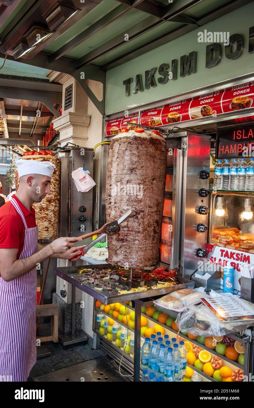 Famous Turkish Kebab stalls at Taksim square in Istanbul Stock Photo ...