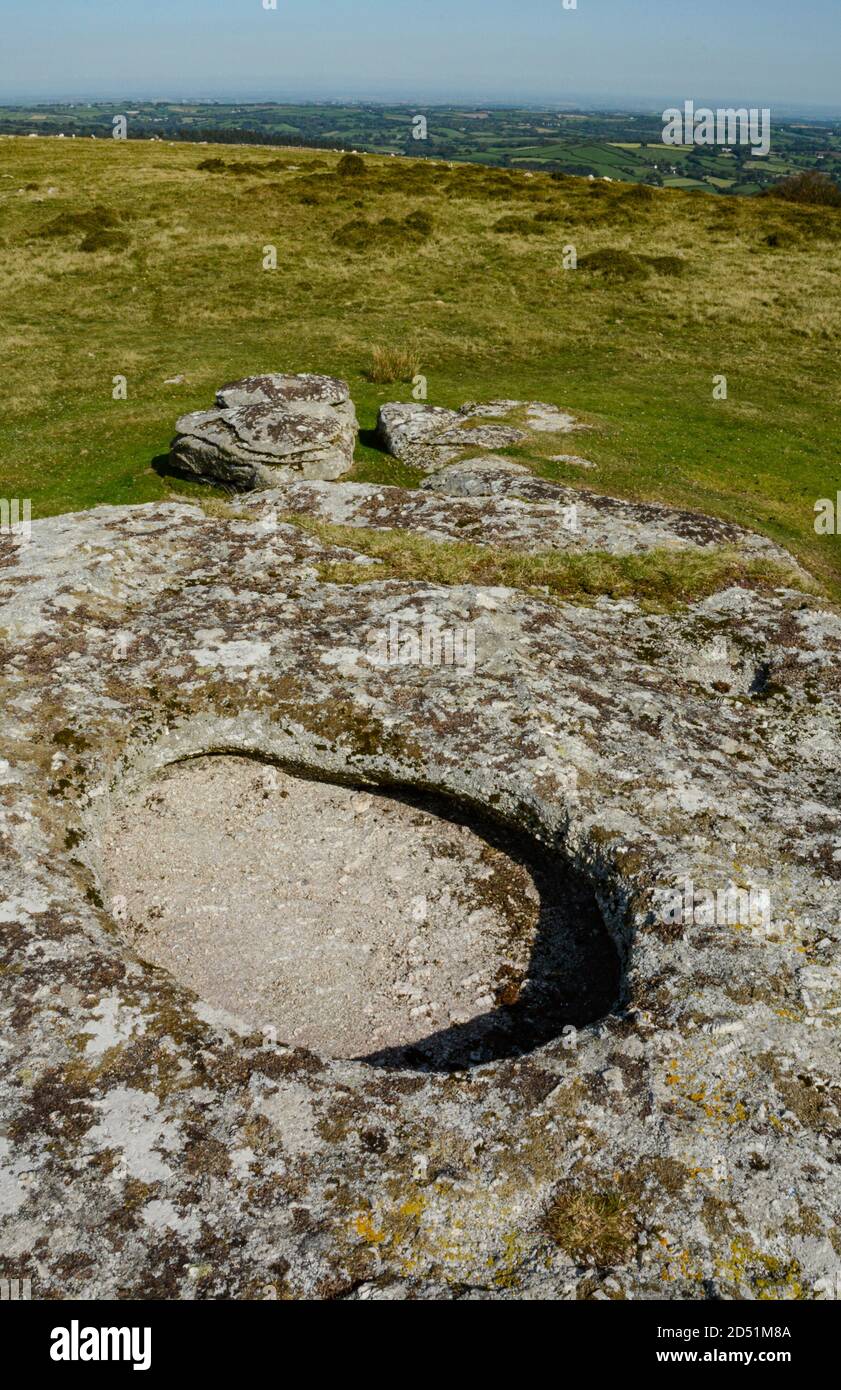 Rock Basin at Middle Tor, Chagford Common on Dartmoor, Devon Stock ...