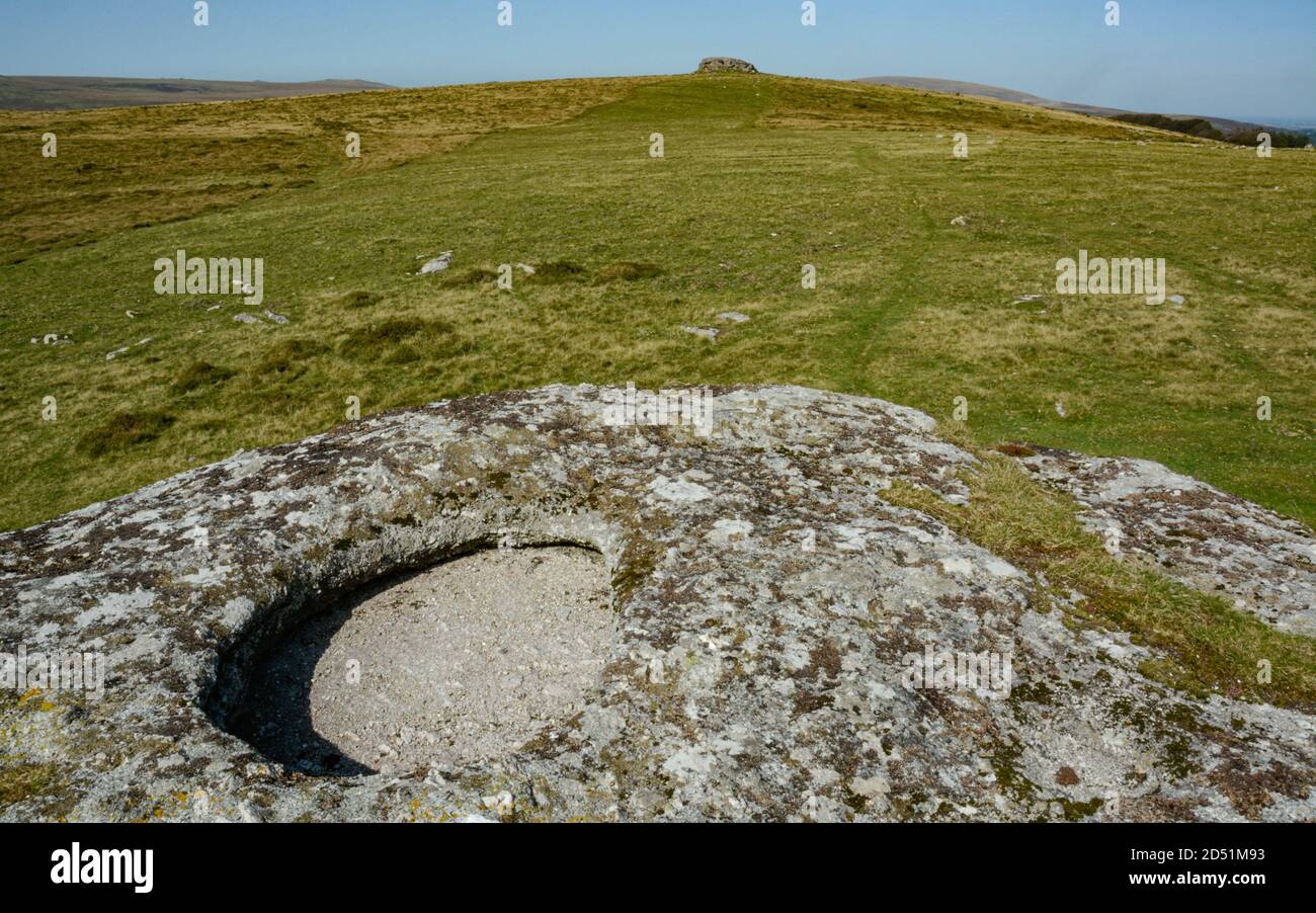 Rock Basin at Middle Tor, Chagford Common on Dartmoor, Devon Stock ...
