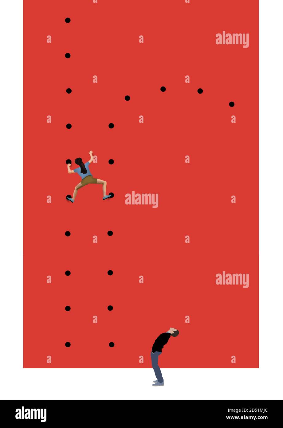 A woman ascends a climbing wall to find the hand holds will change and ...