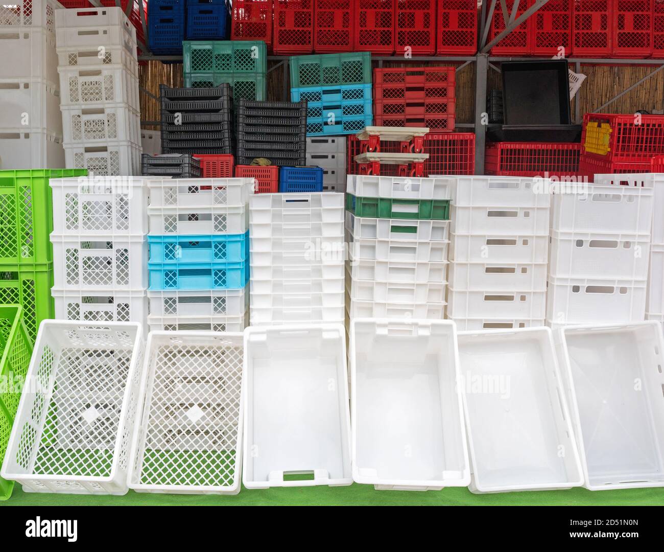Plastic Crates and Transport Boxes for Shipping Stock Photo - Alamy