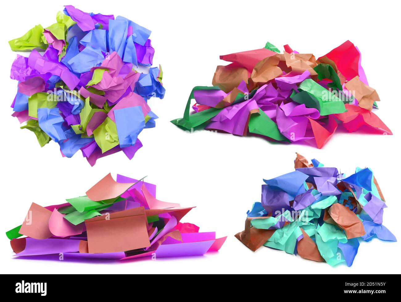 Heap of colored crumpled, used paper isolated on white background Stock ...