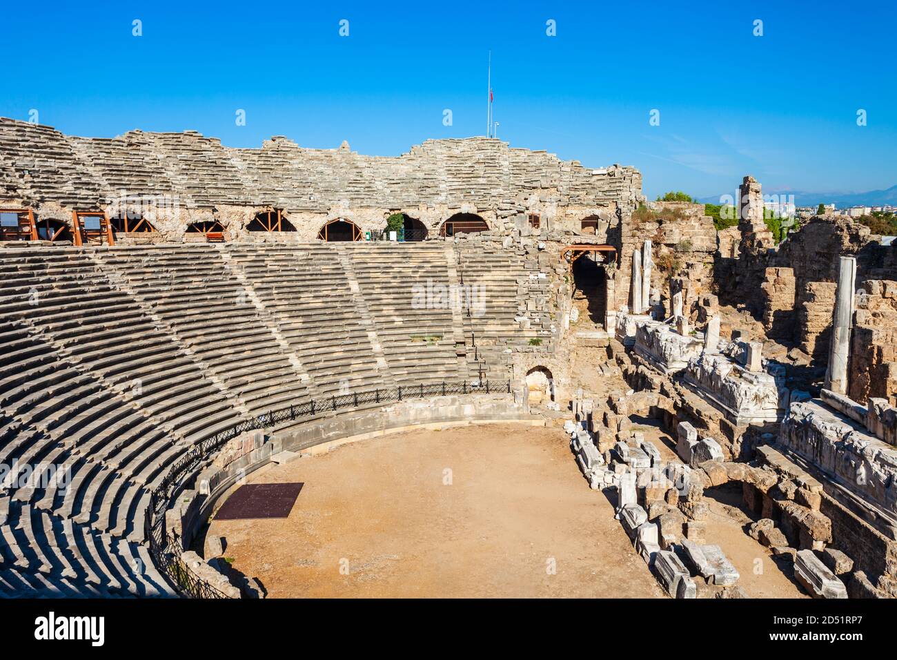 Side Roman Theatre at the ancient city of Side in Antalya region on the ...