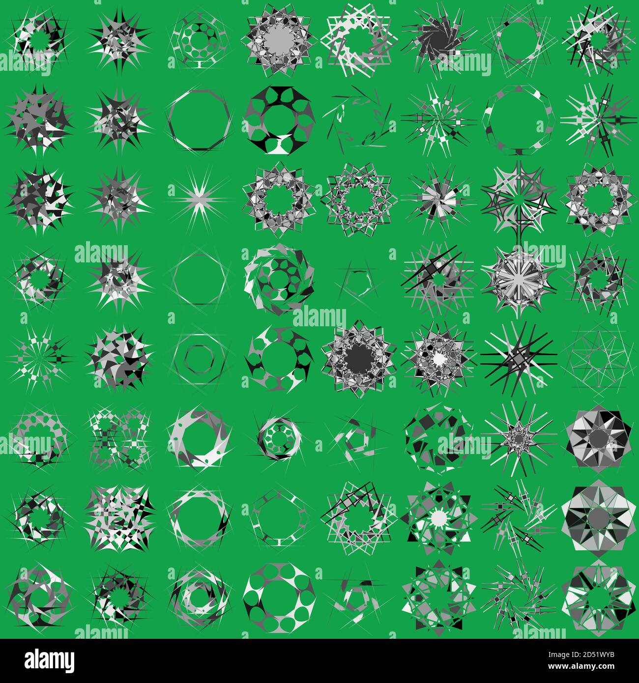 Set of different type abstract gem, crystal shapes. Circular, radial ...