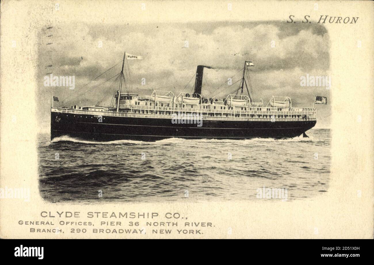 Dampfer S.S. Huron auf hoher See, Clyde Steamship Co. | usage worldwide ...