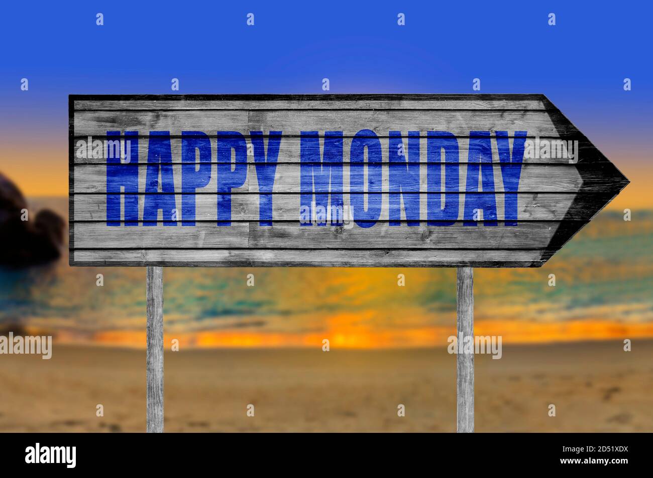 Happy Monday wooden sign with a beach on background Stock Photo - Alamy