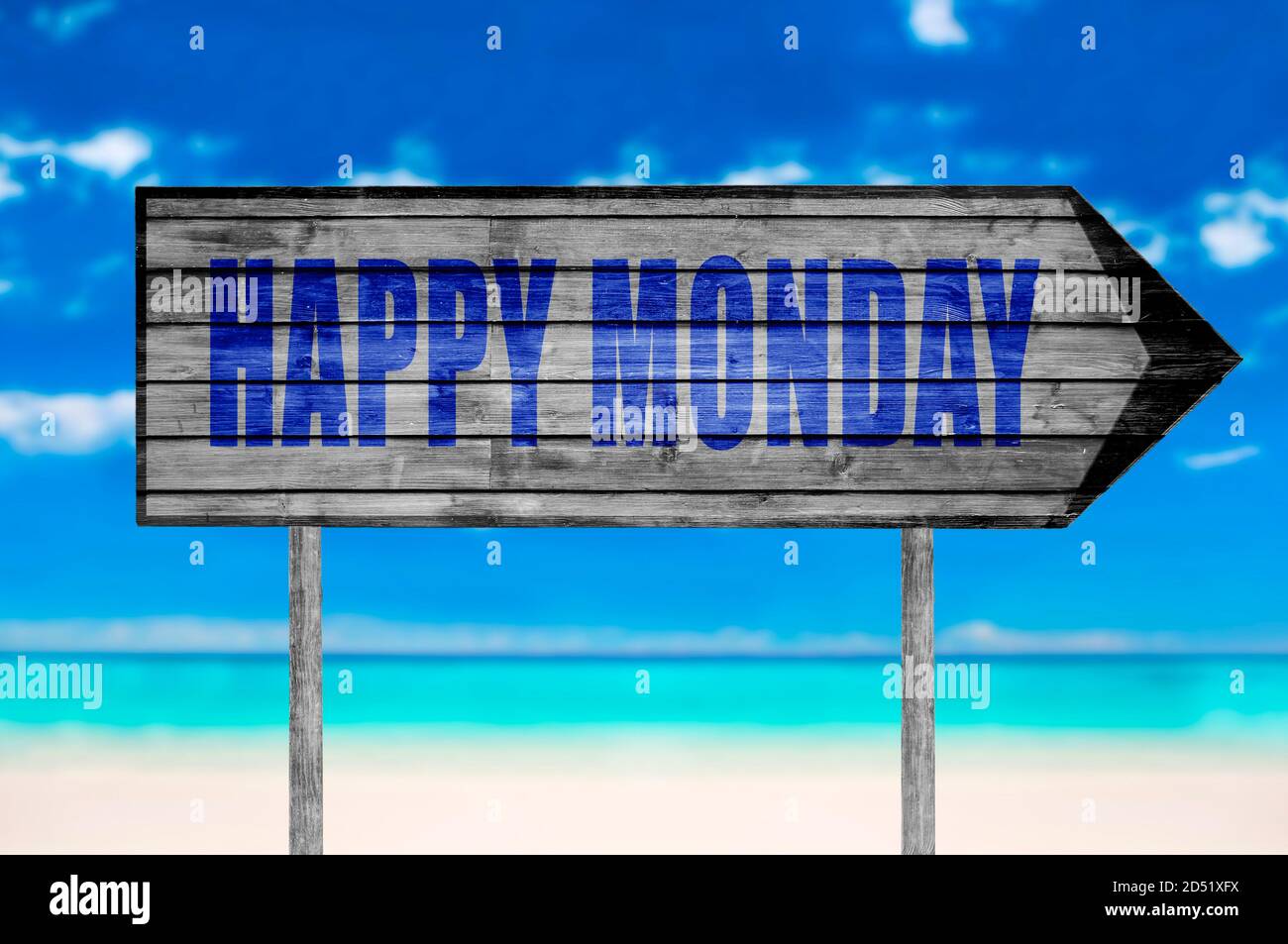 Happy Monday wooden sign with a beach on background Stock Photo - Alamy