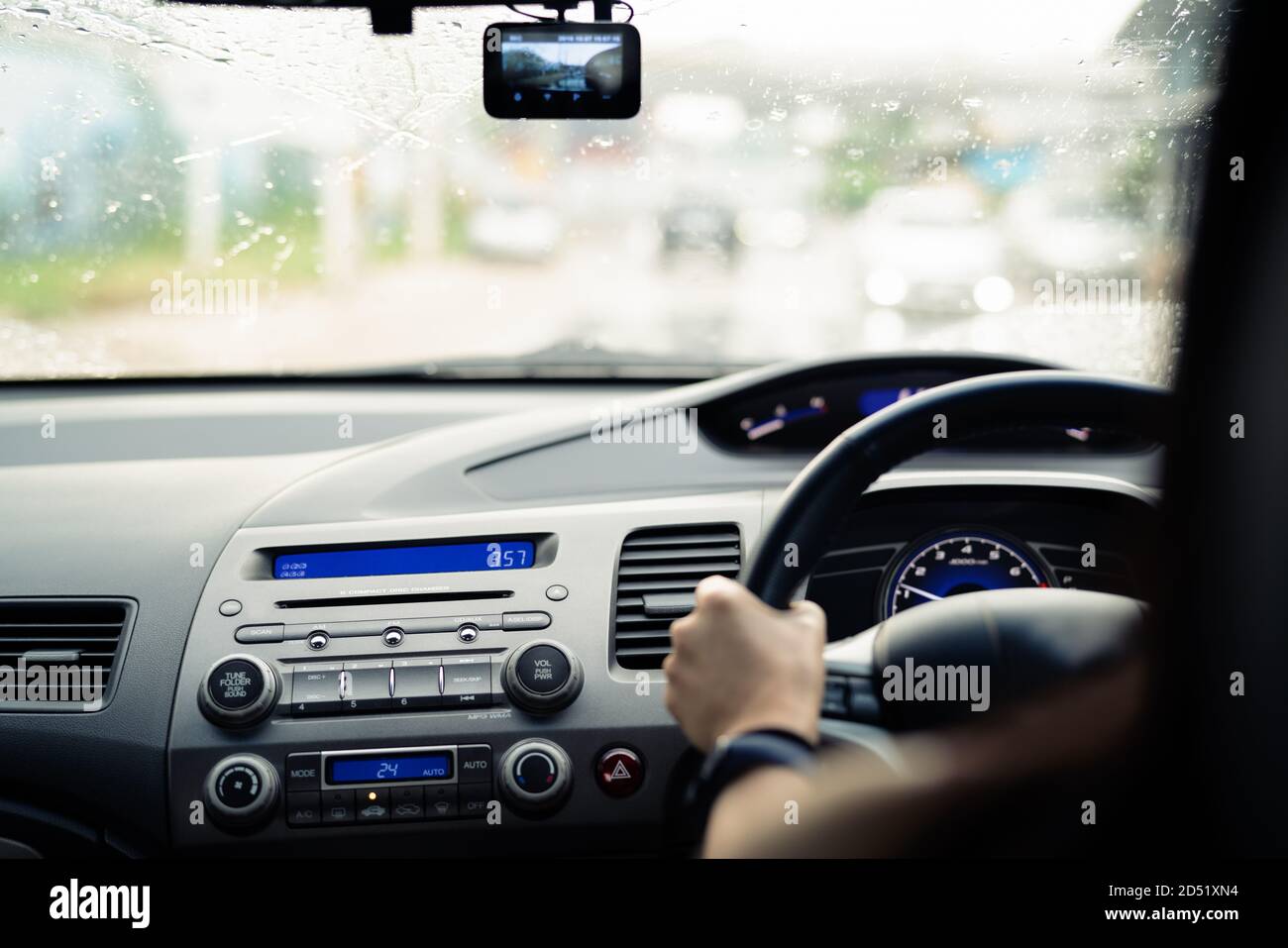 Safe drive on rainy day, speed control and security distance on the ...