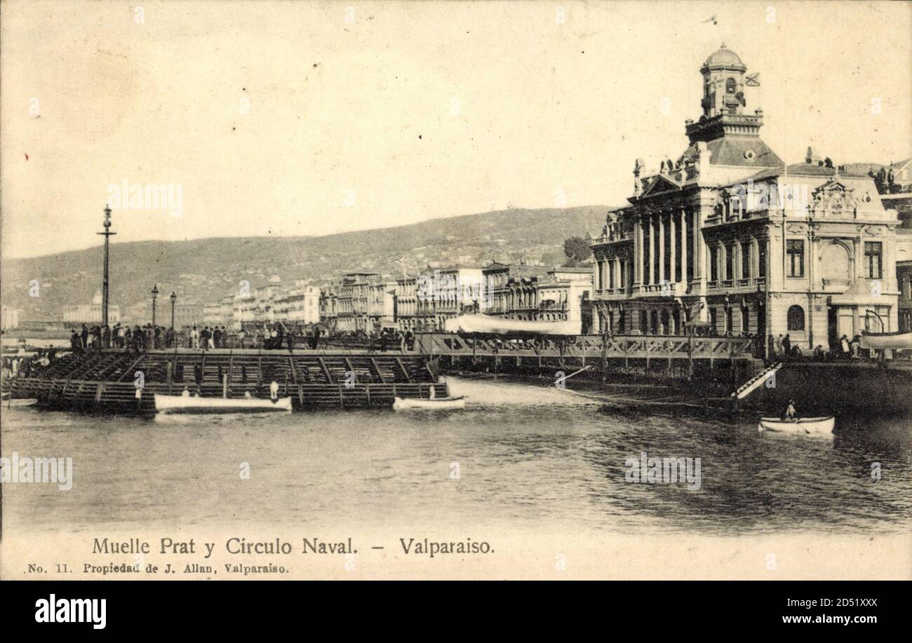 Valparaiso Chile, Muelle Prat y Ciculo Naval, Blick auf die Stadt ...