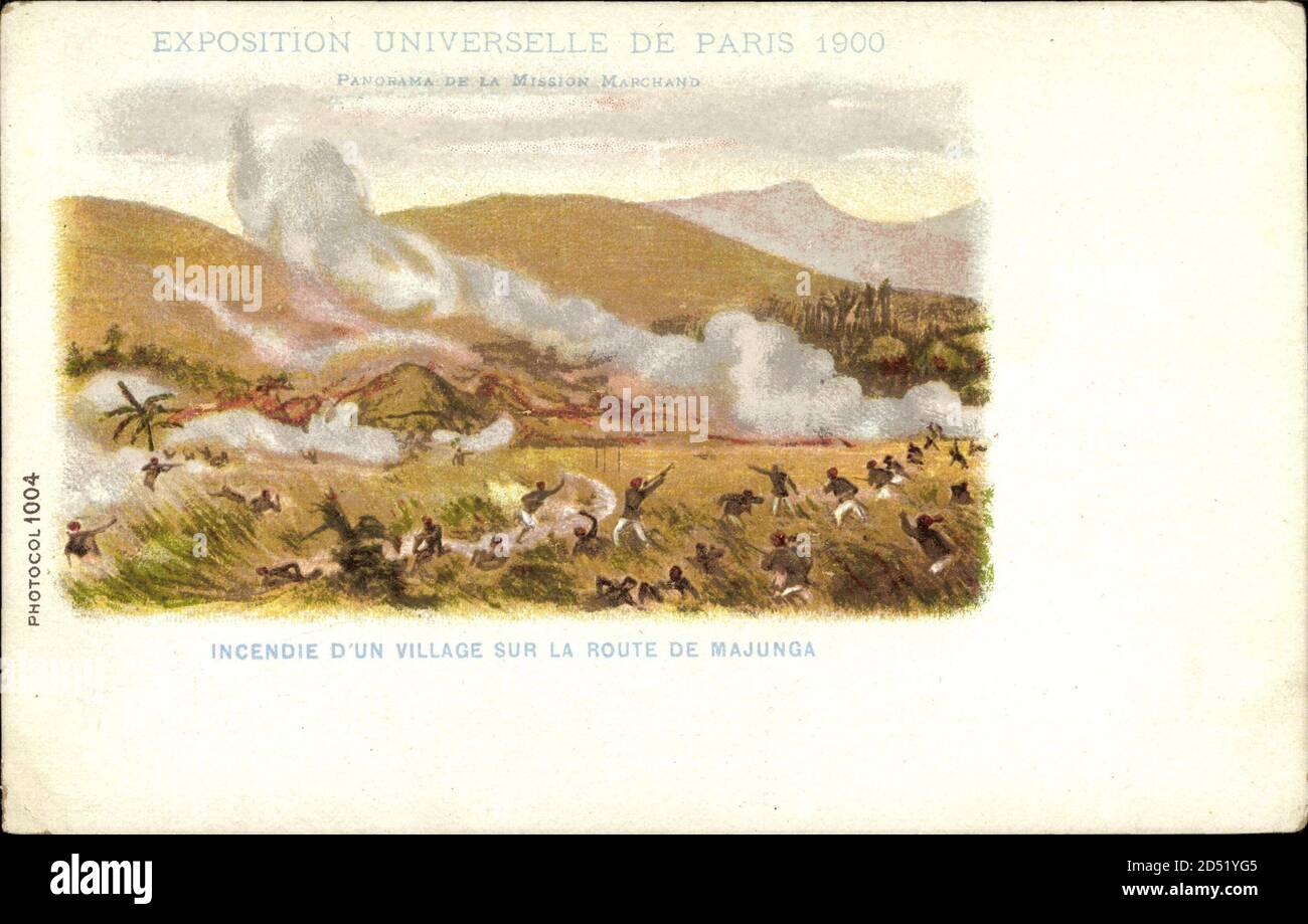 Exposition Universelle Paris 1900, Incendie dun village, Route de ...