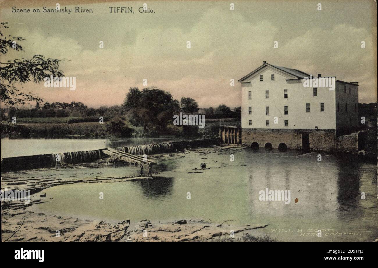 Tiffin Ohio, Scene on Sandusky River, Haus am Fluss, Wehr | usage ...