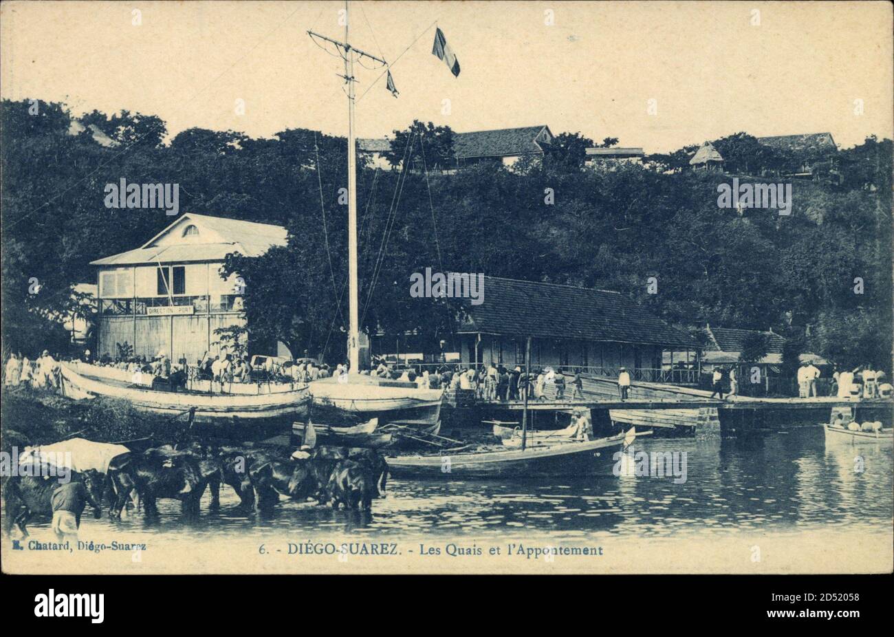 Diego Suarez Madagaskar, Les Quais et l'Appontement, Hafen, Rinder im ...