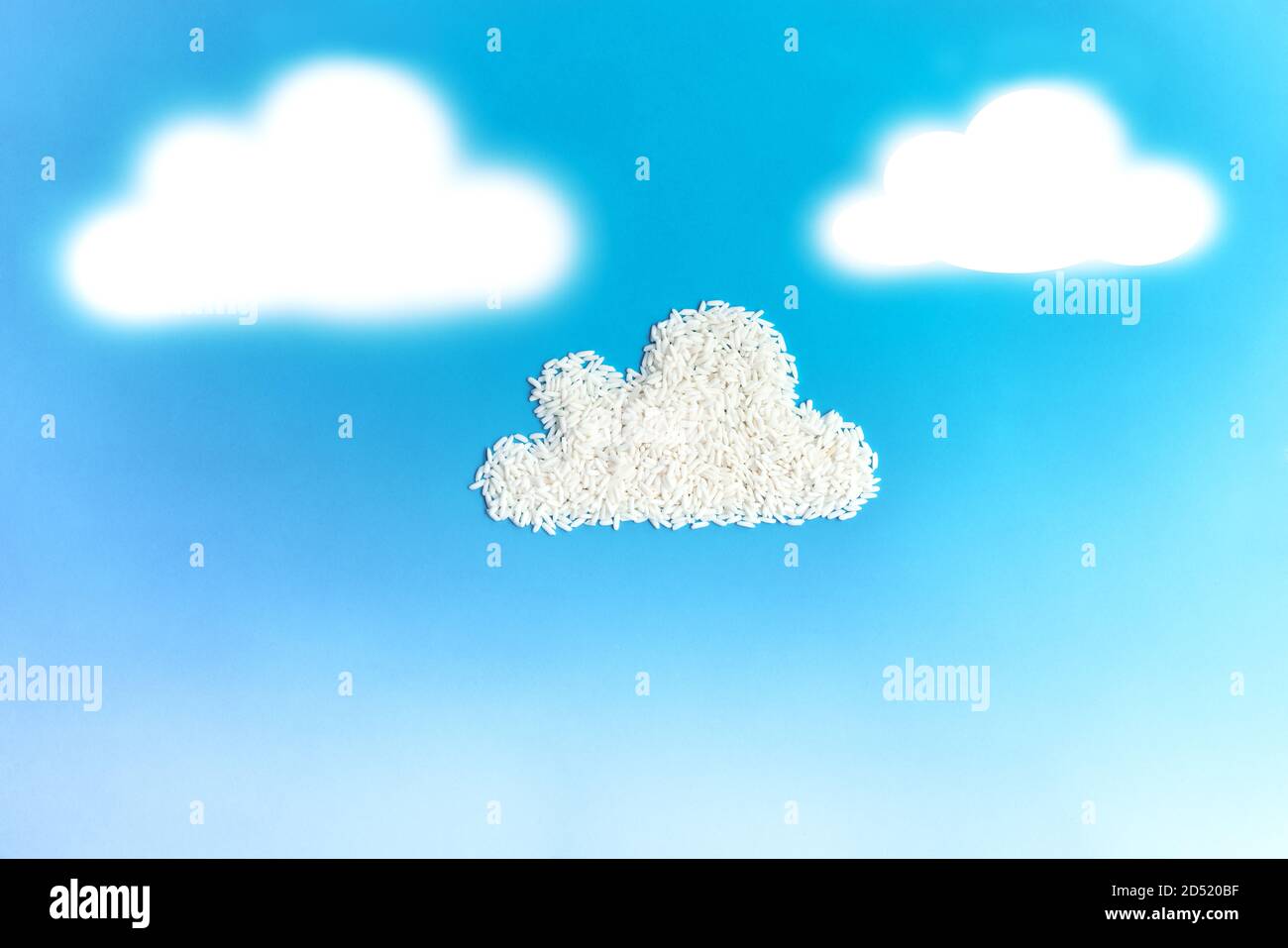 White rice as fluffy cloud shape in the deep blue sky background, cloud ...