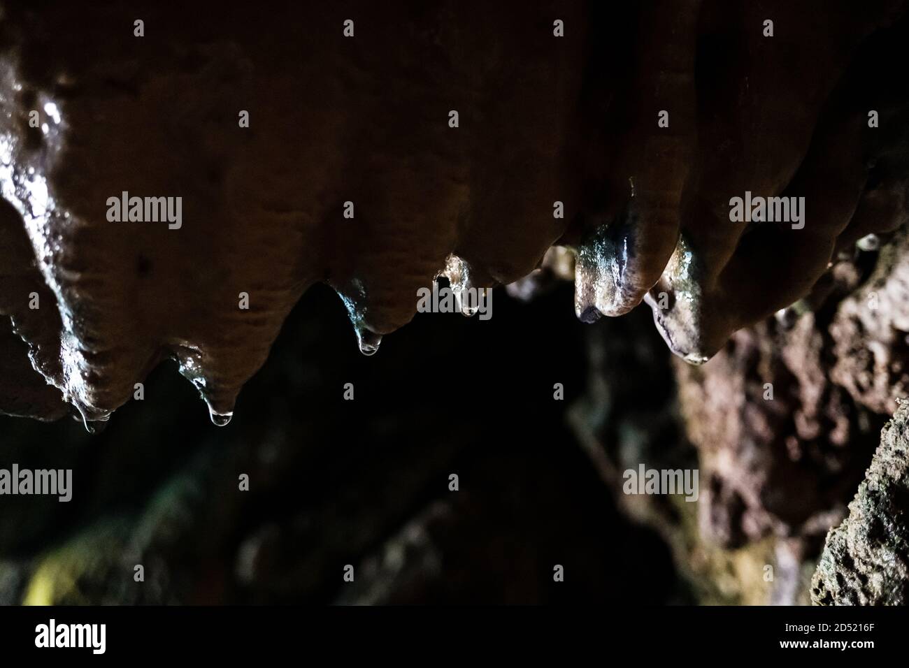 Drops of water inside a cave create stalactites Stock Photo - Alamy