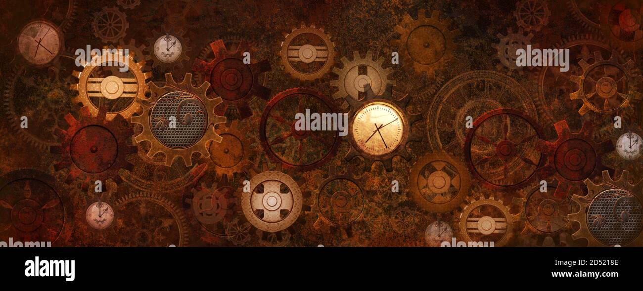 Steampunk rusty banner with gears and clocks in vintage style Stock ...