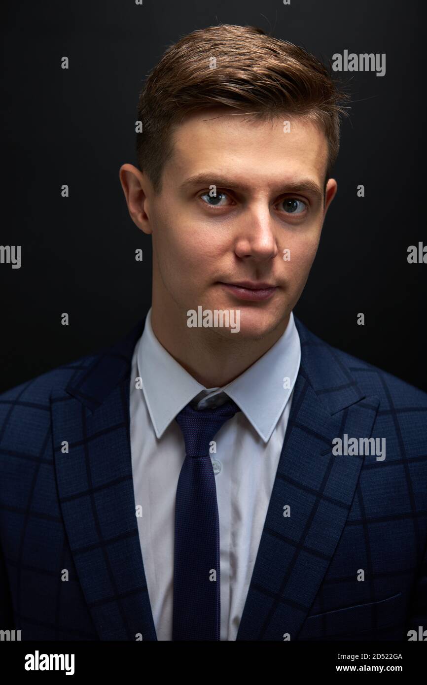 confident trendy caucasian guy in formal stylish suit posing isolated ...
