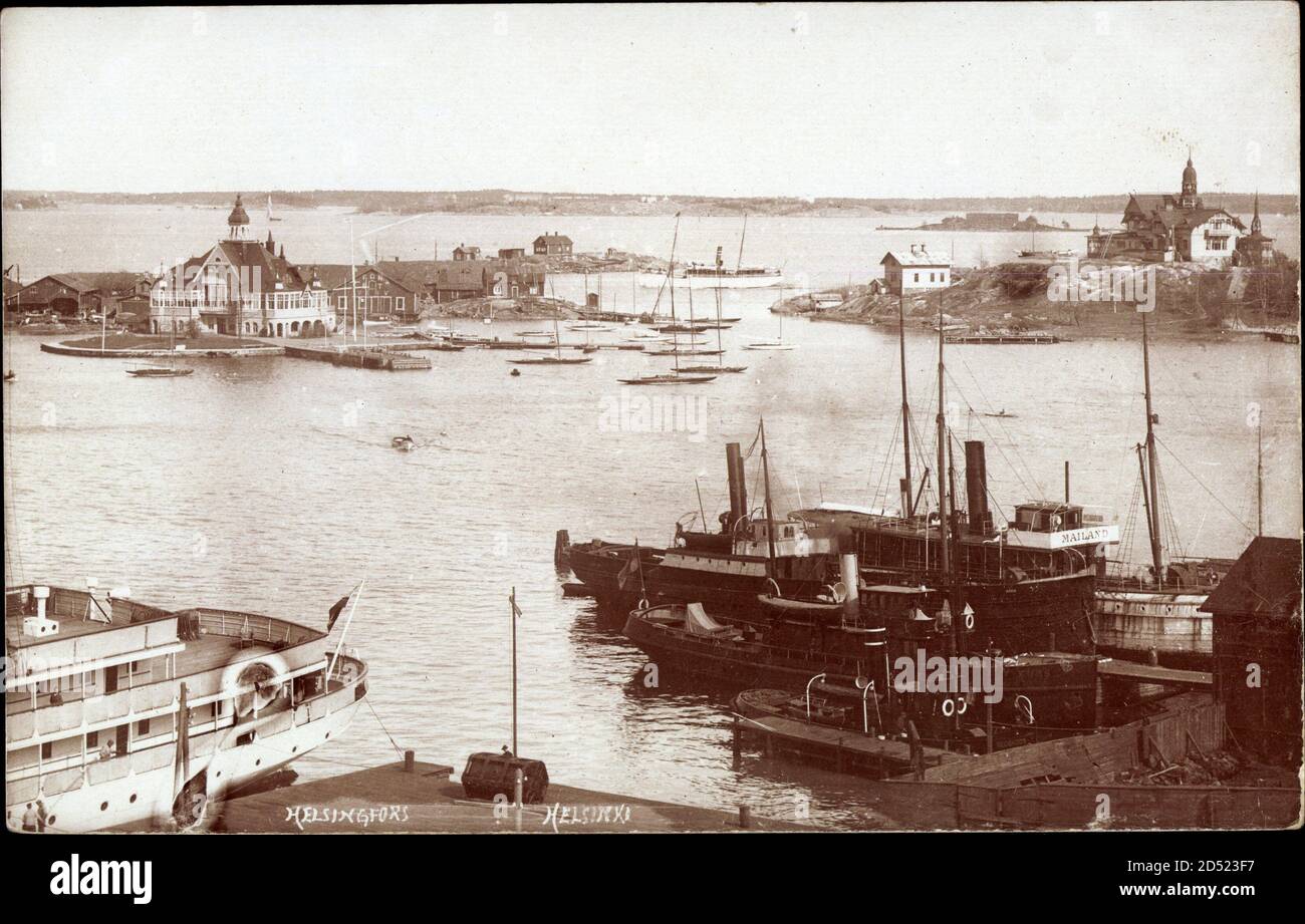 Helsinki Helsingfors Südfinnland, Blick über den Hafen, Inseln, Dampfer ...