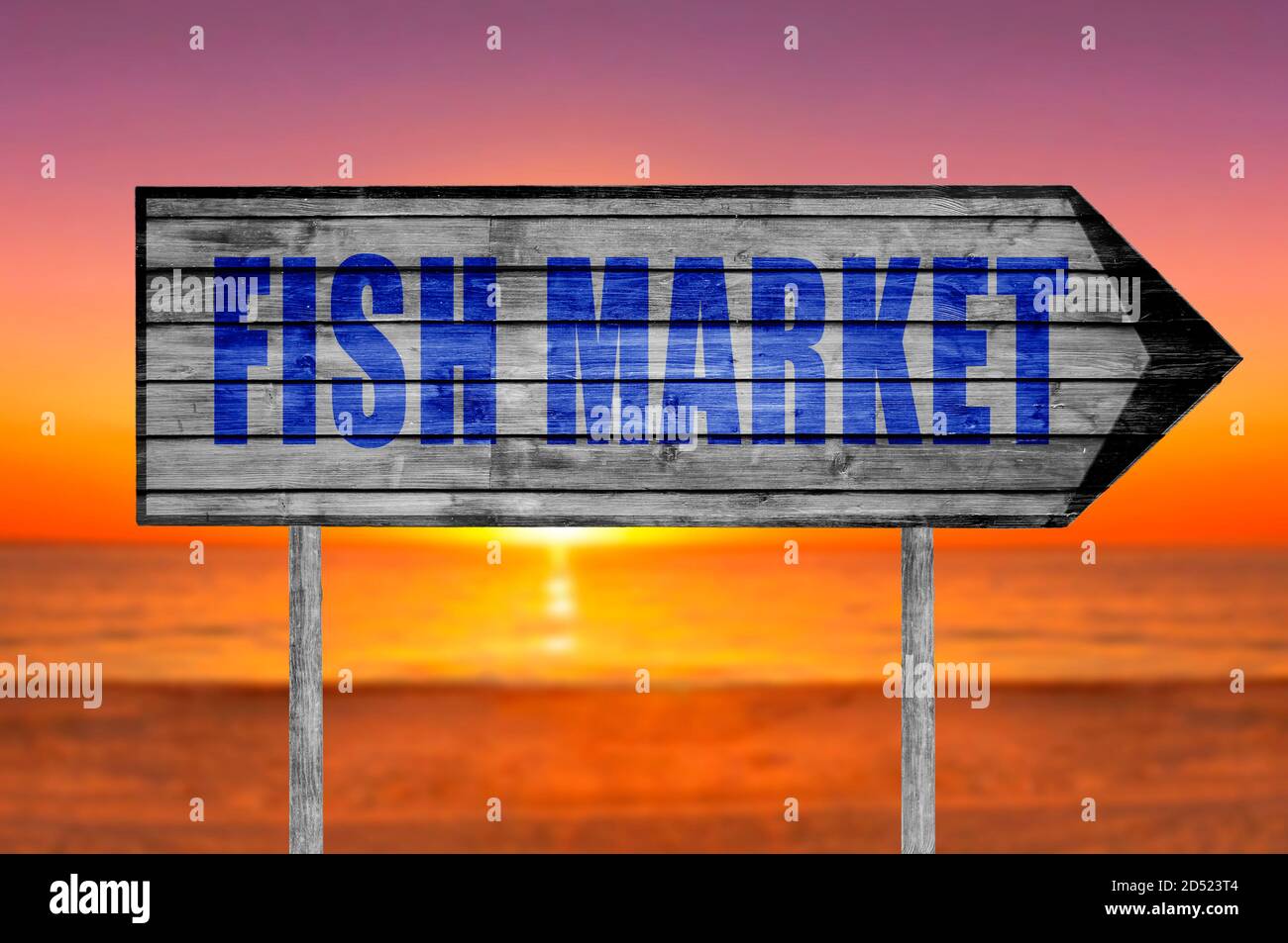 Fish Market wooden sign with on a beach background Stock Photo - Alamy