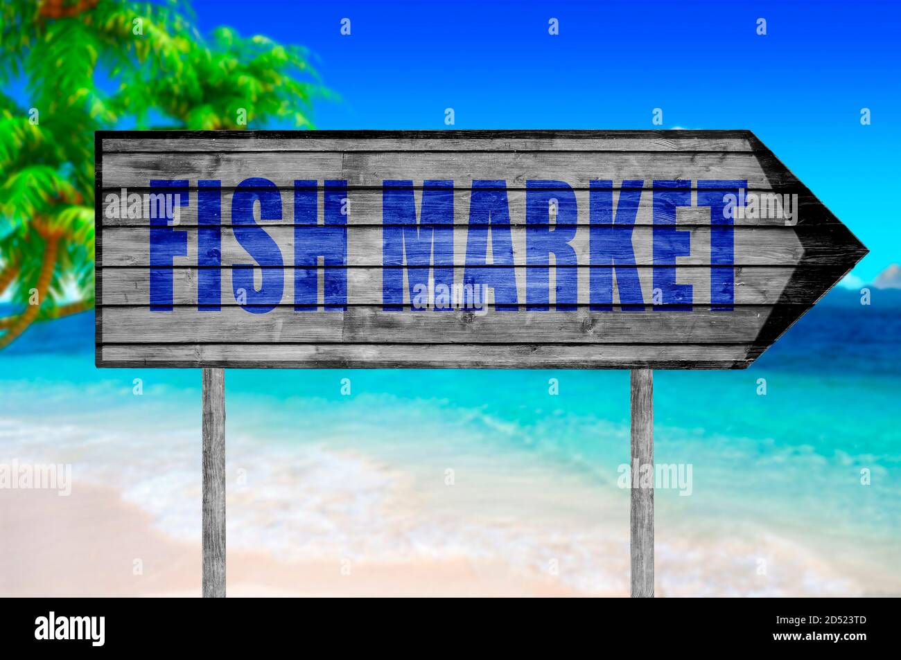 Fish Market wooden sign with on a beach background Stock Photo - Alamy