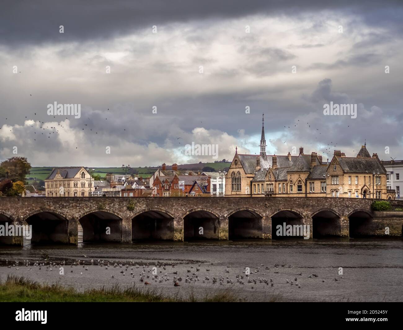 Barnstaple medieval Long Bridge which spans the River Taw in North ...