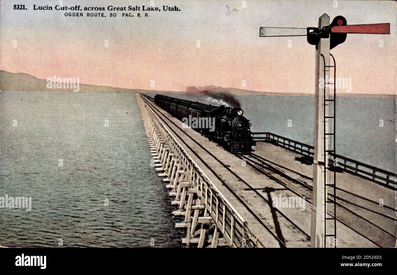 Salt Lake City Utah USA, view of the Lucin Cut off, across Great Salt ...