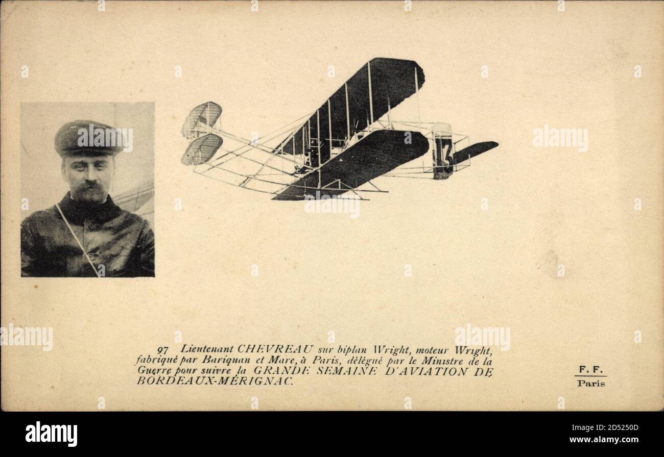 Lieutenant Chevreau sur Biplan Wright, Pilot, Flugzeug | usage ...