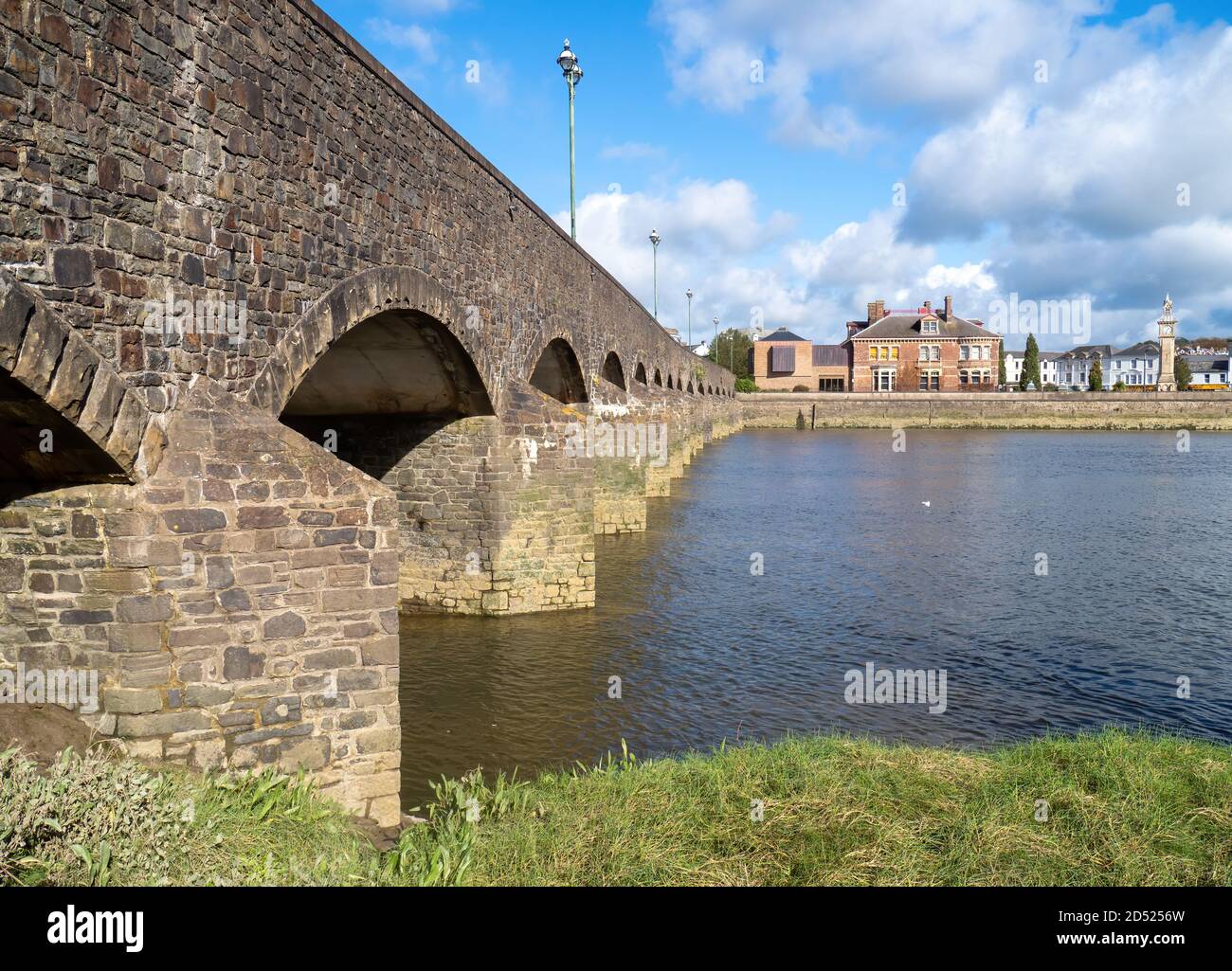 Barnstaple medieval Long Bridge which spans the River Taw in North ...