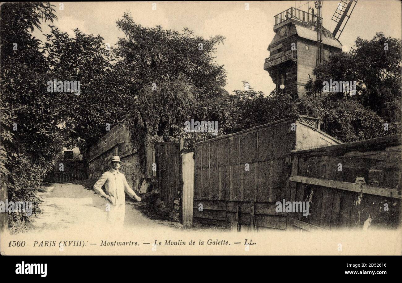 Paris, 18e, Montmartre, Le Moulin de la Galette, Blick zur Windmühle ...
