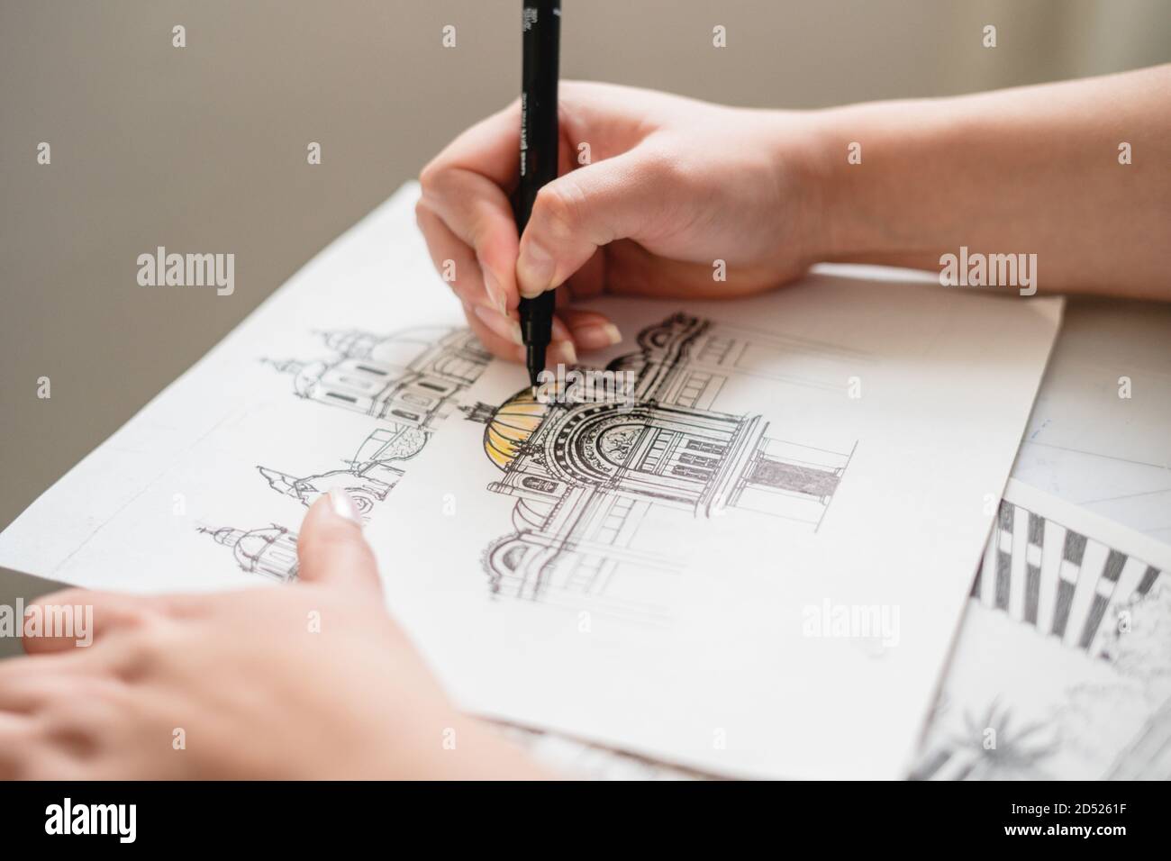 Hands drawing architecture and design Stock Photo - Alamy