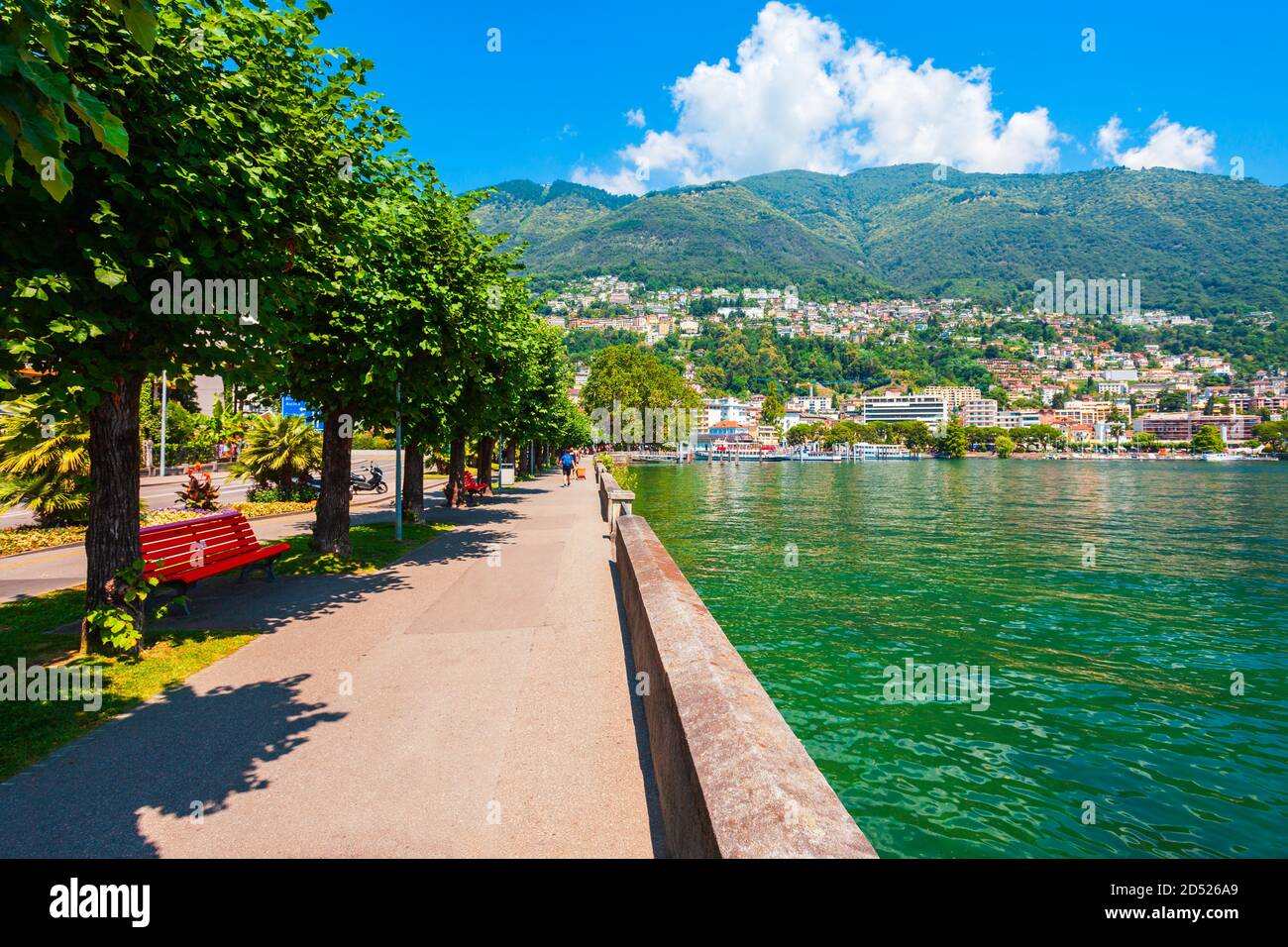 Waterfront promenade in Locarno. Locarno is a town located on the shore ...