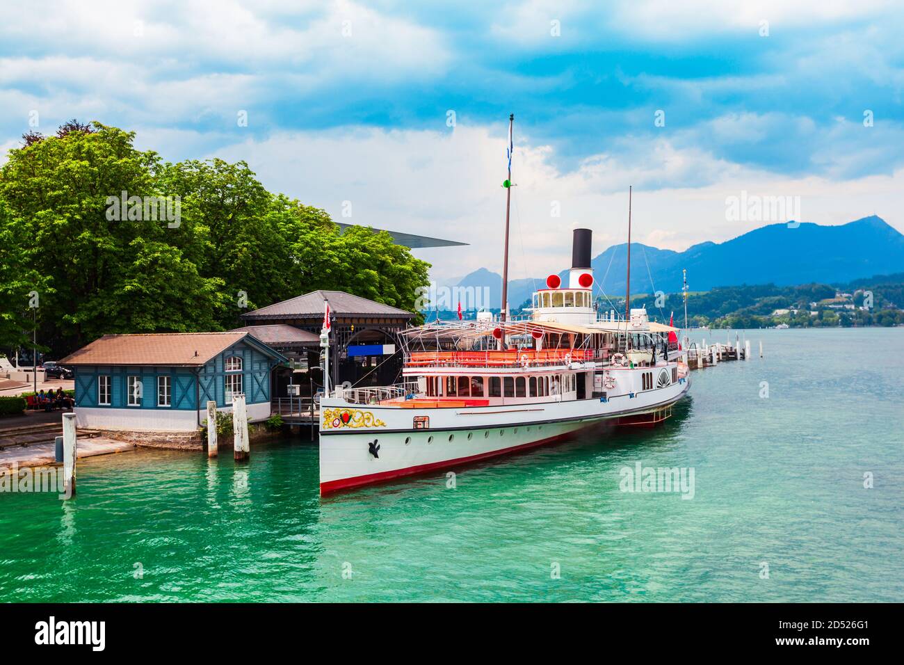 Tourist cruise boat on Lucerne Lake near Lucerne or Luzern city in ...