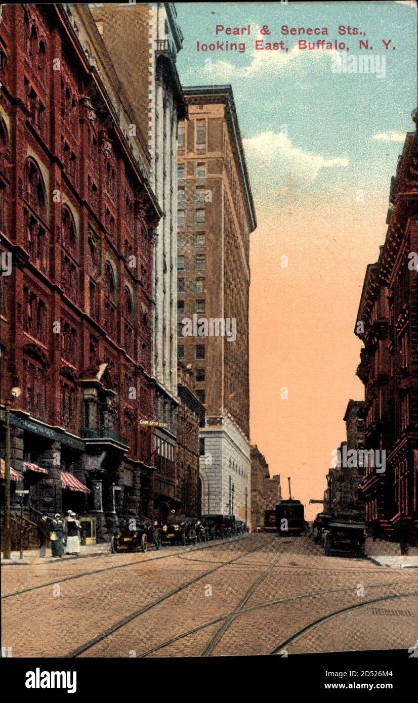 Buffalo New York, Pearl and Seneca Streets, looking East, tramway ...