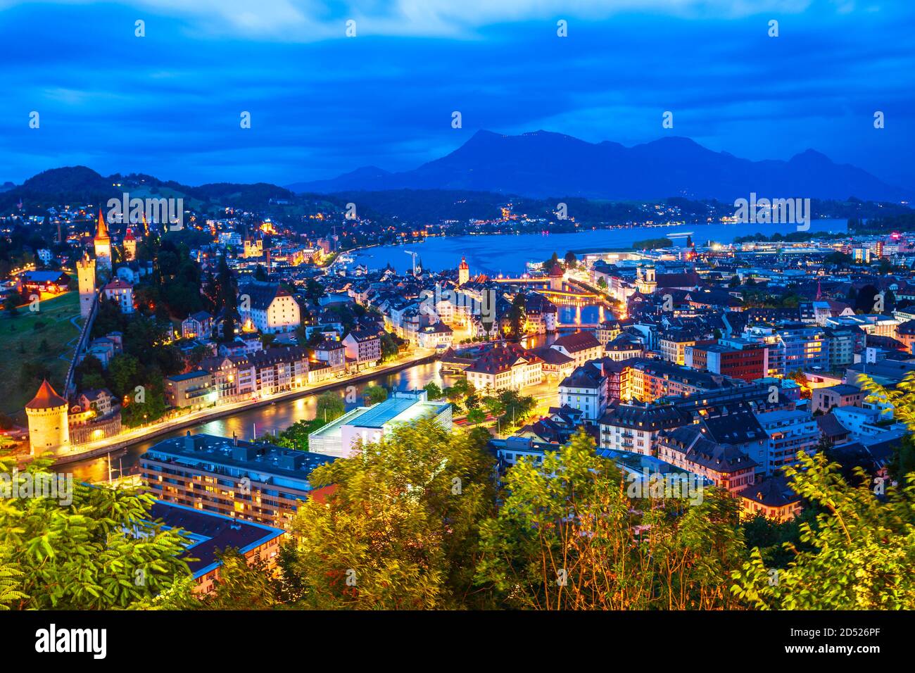 Lucerne city aerial panoramic view. Lucerne or Luzern is a city in ...