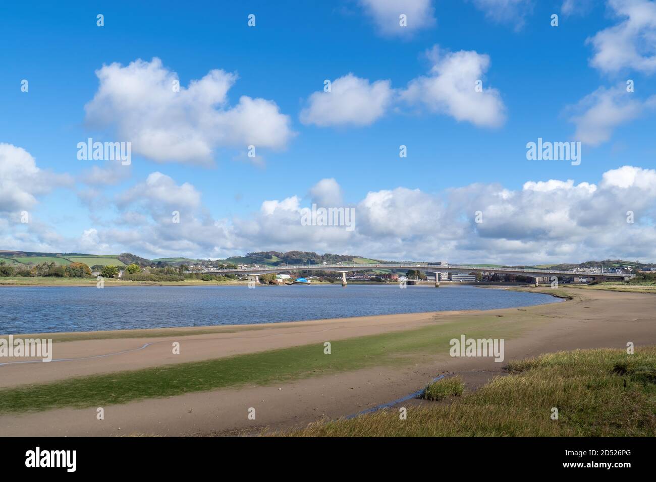 Landscape view of bridge over the River Taw Estuary in Barnstaple ...