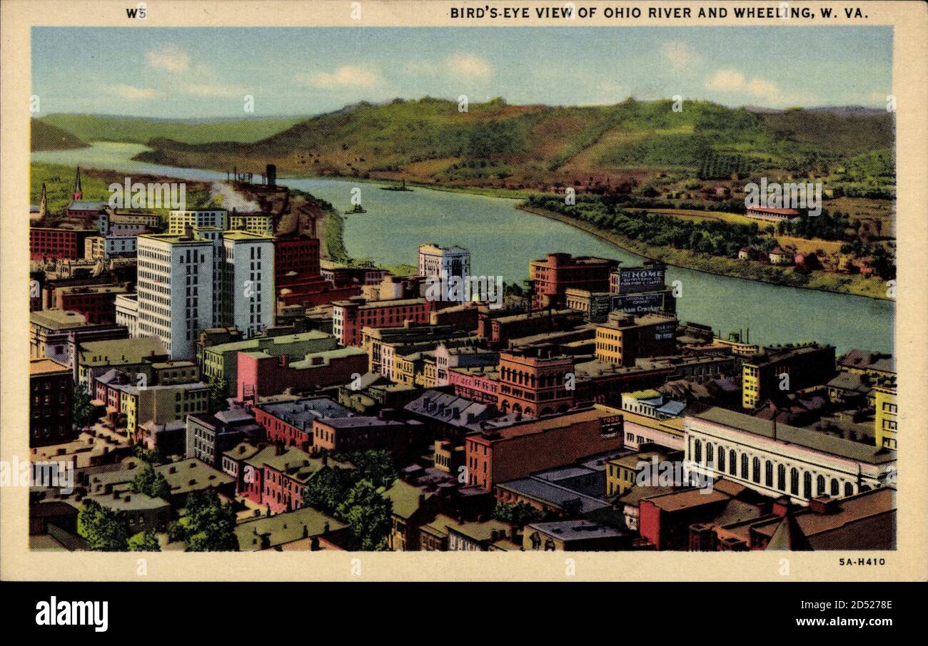 Wheeling West Virginia USA, Birds Eye View of Ohio River and City ...