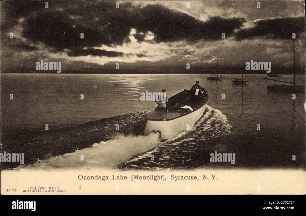 Syracuse New York USA, general view of the Onondaga Lake, Moonlight ...