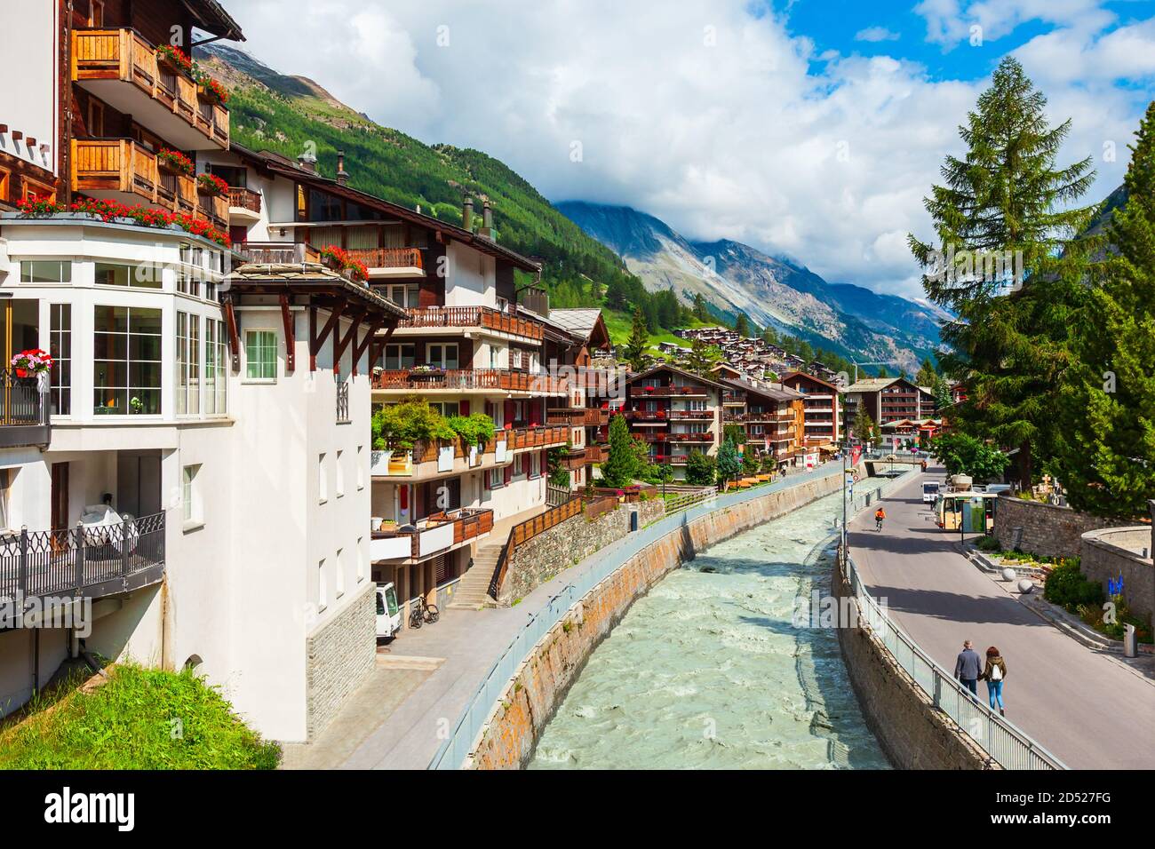 Traditional local houses near the Matter Vispa river in the centre of ...