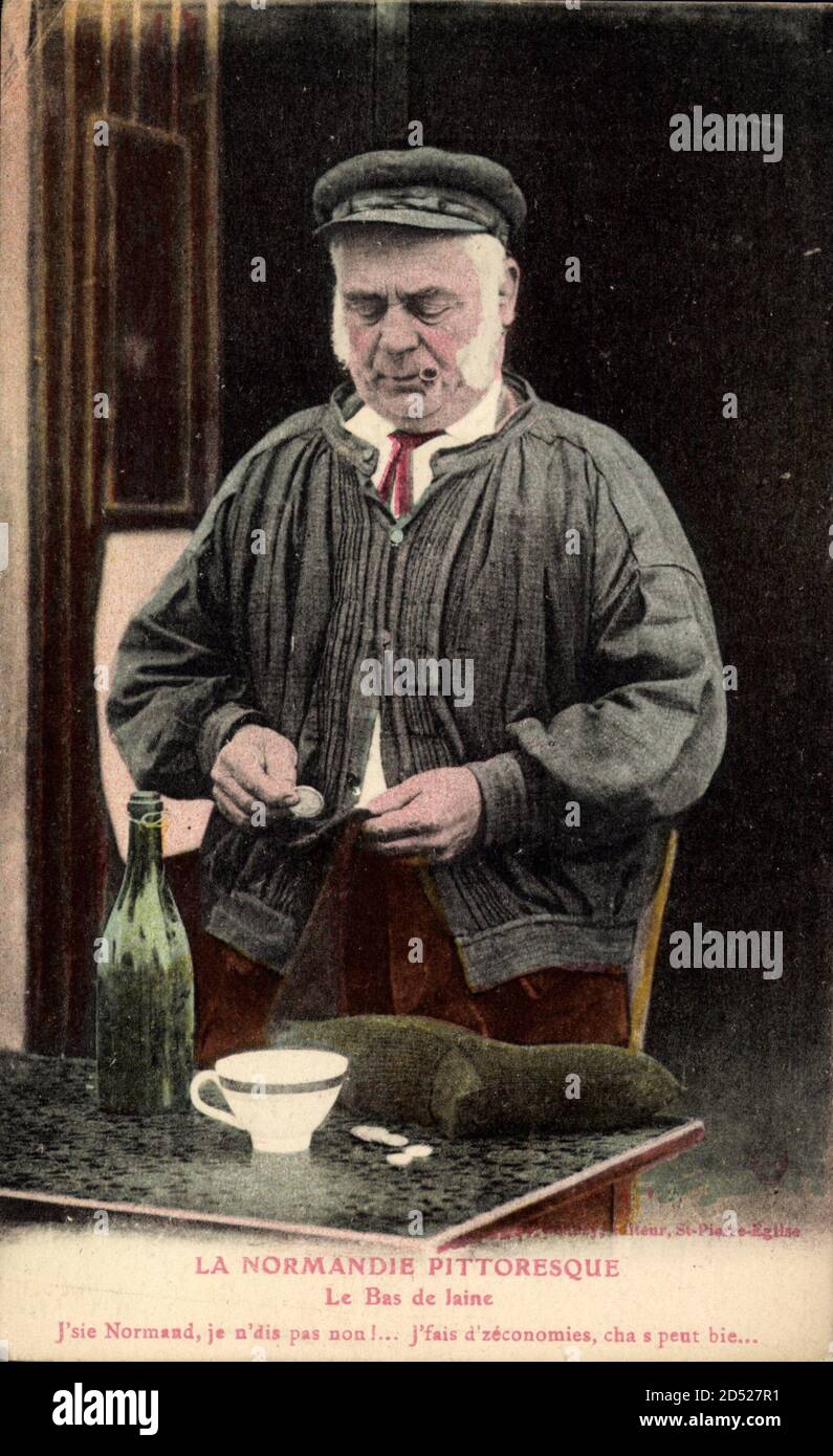 La Normandie Pittoresque, Le Bas de laine, Mann mit Münzen | usage ...